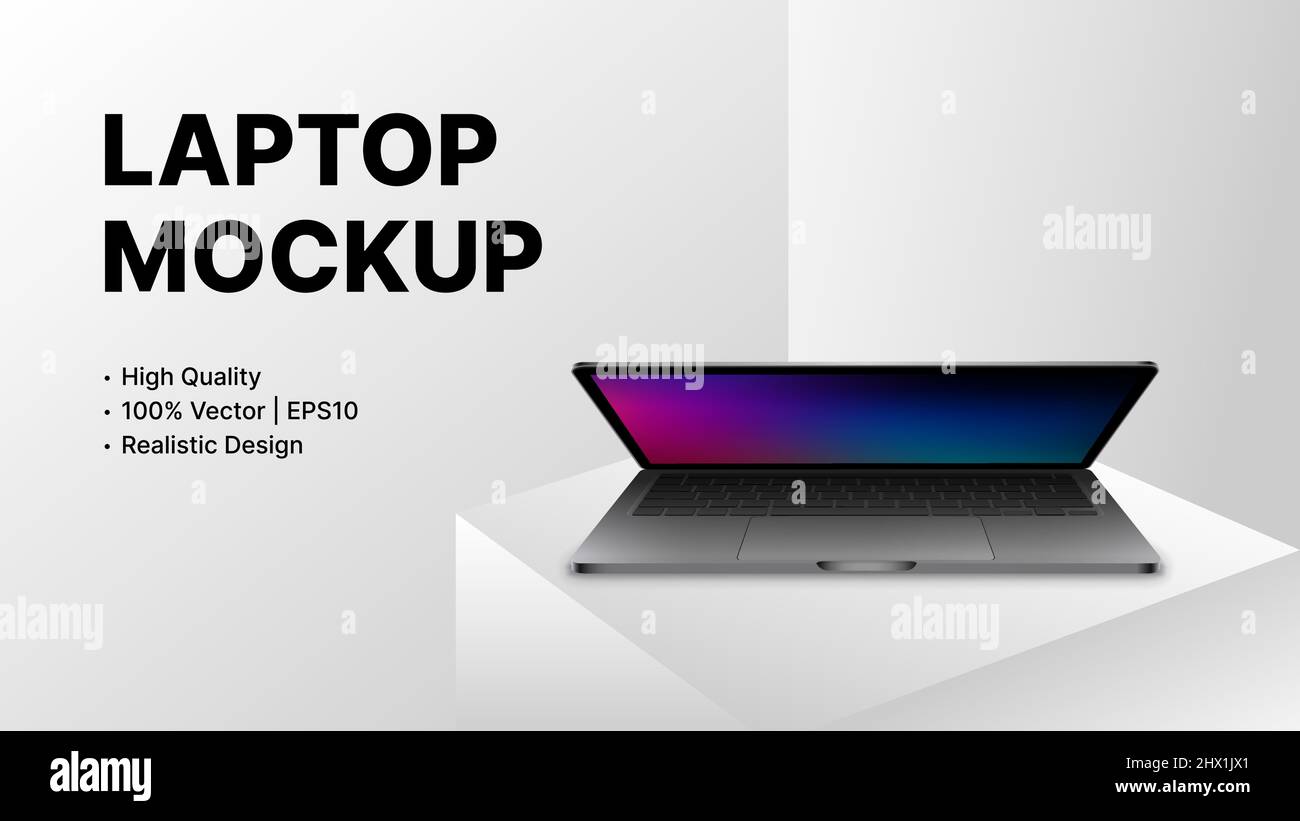 Half closed Realistic Laptop with blank Screen. Digital Product Mockup ...
