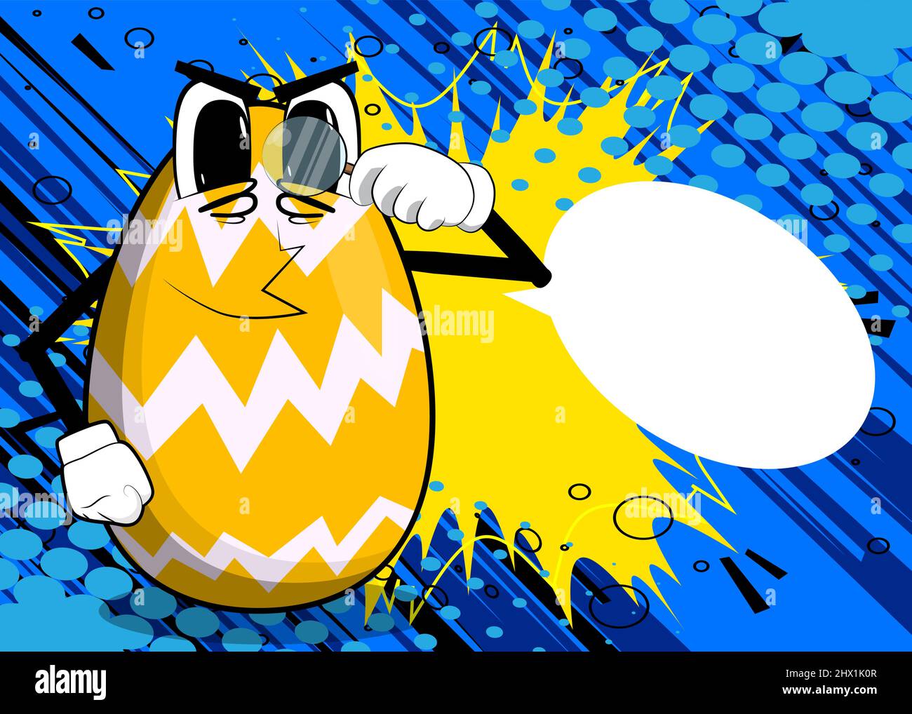Easter Egg holding a magnifying glass. Cartoon character with funny ...