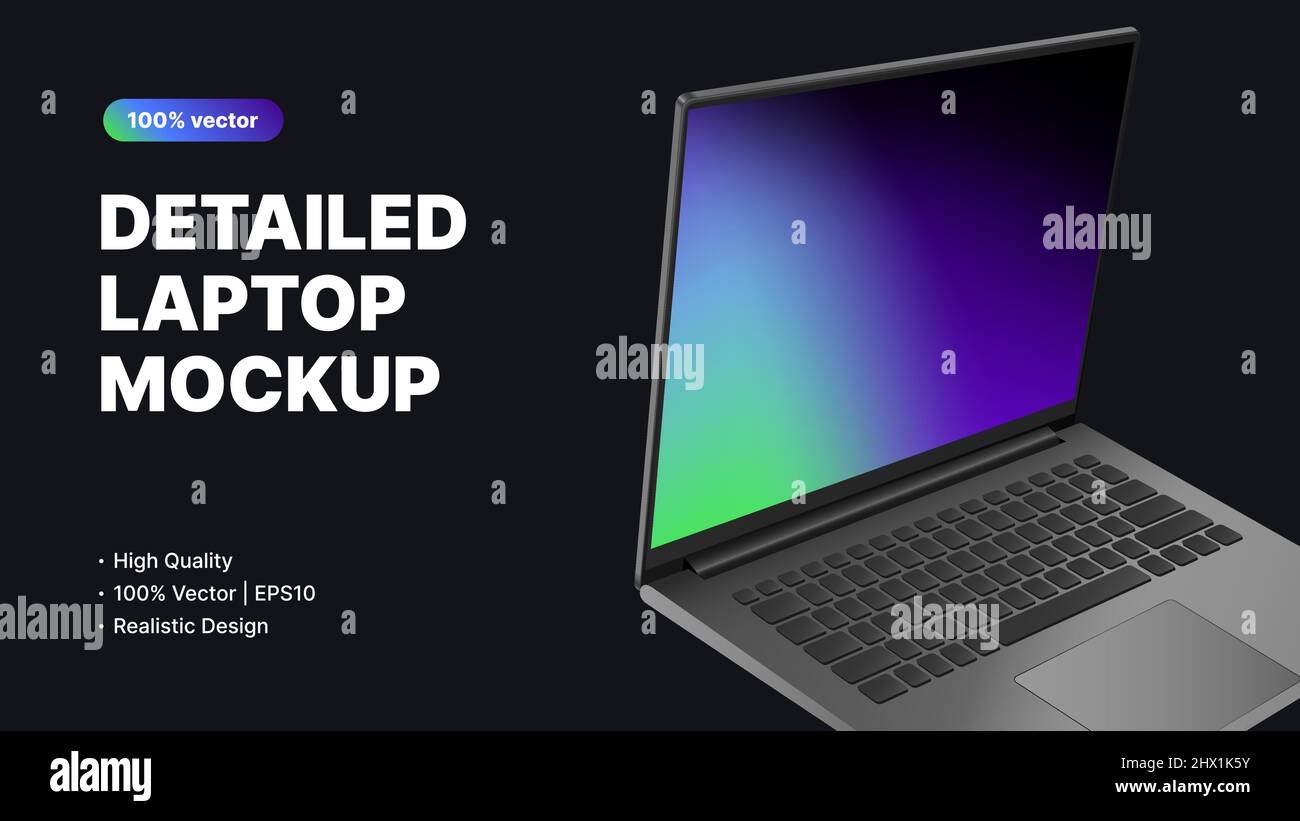 Realistic Laptop Side View on Black Background. Banner Template for Ui ...