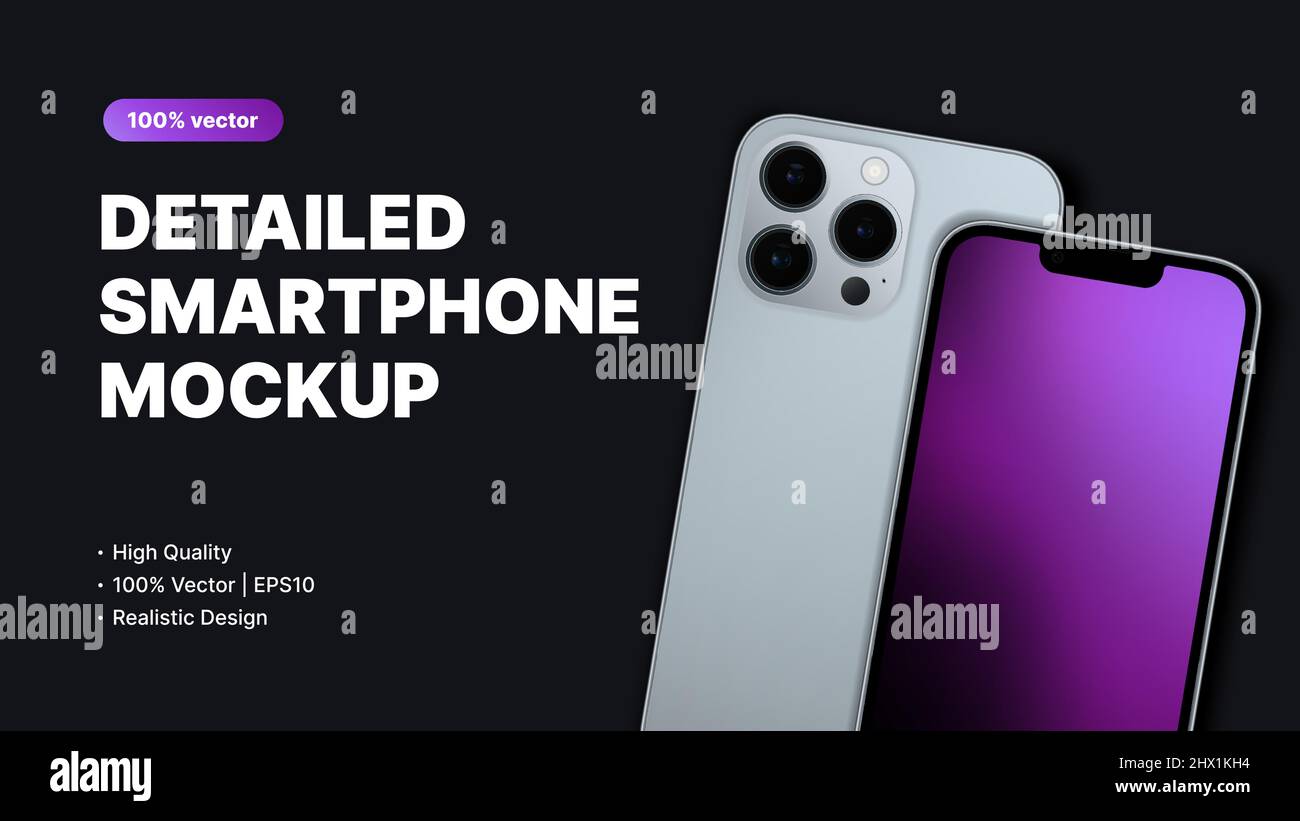 White Smartphone with 3 Cameras, Front and Back View Mockup. Banner for ...