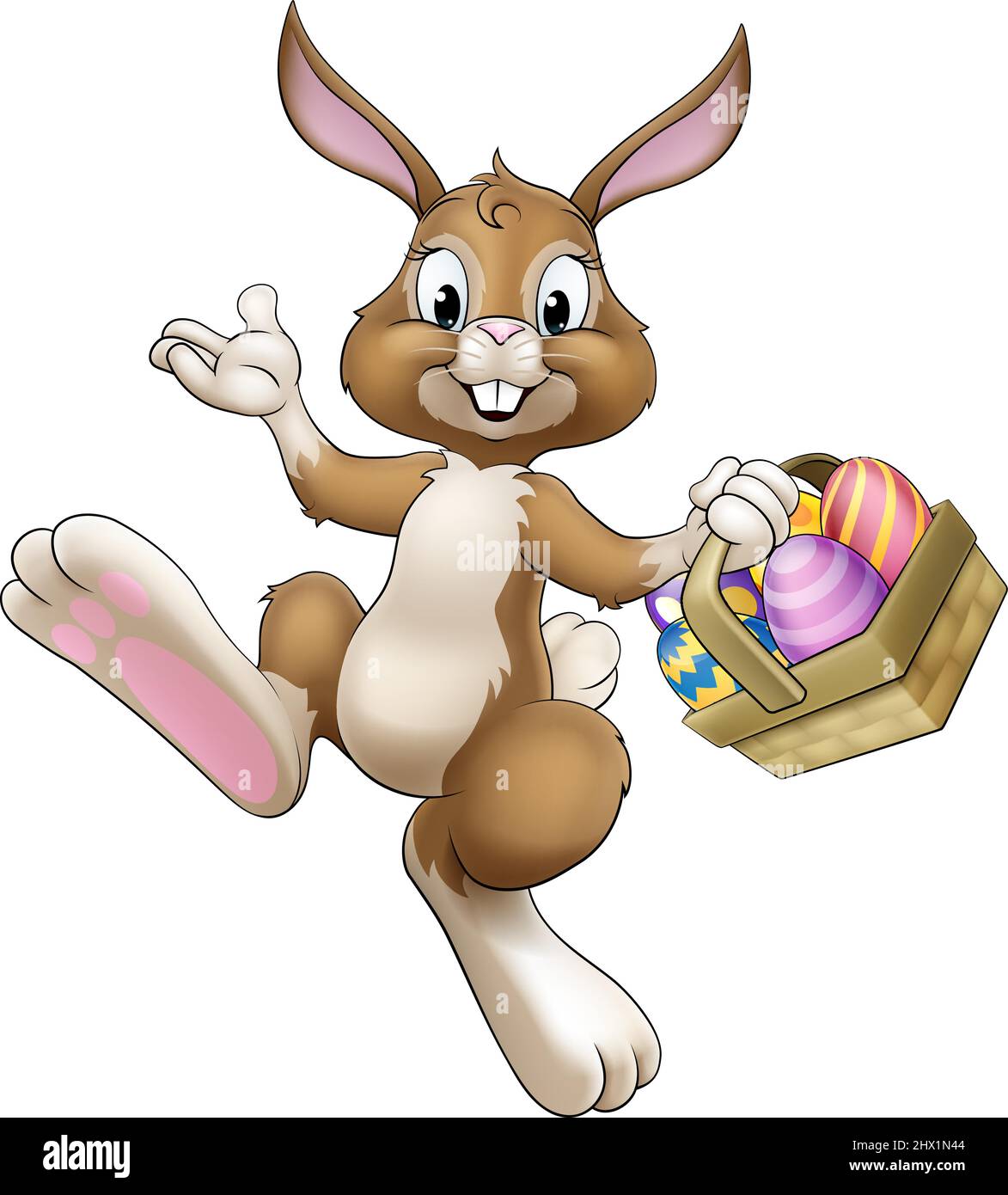 Easter Bunny Cartoon Rabbit With Eggs Basket Stock Vector Image & Art ...
