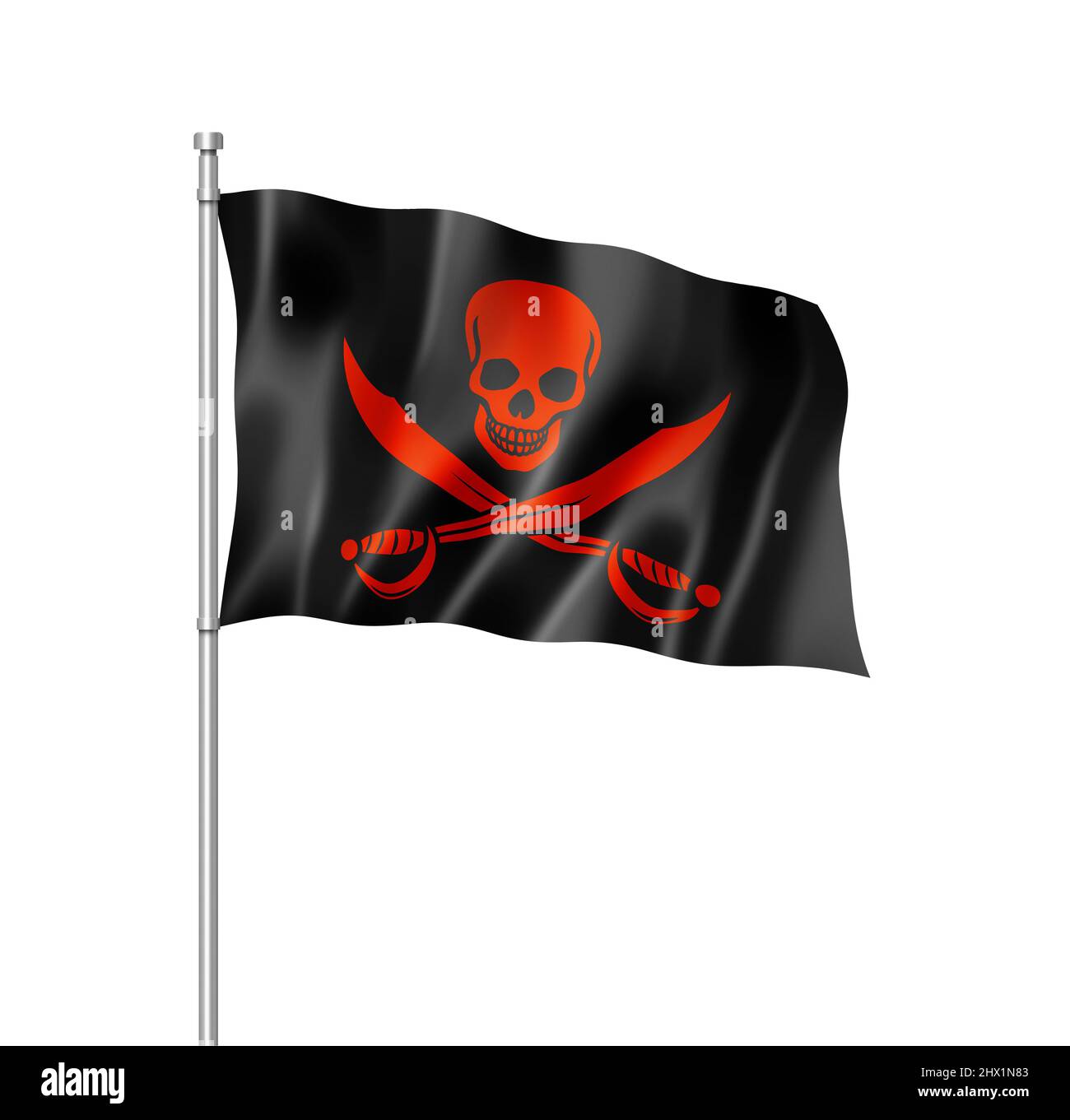 Pirate flag, Jolly Roger, three dimensional render, isolated on white ...