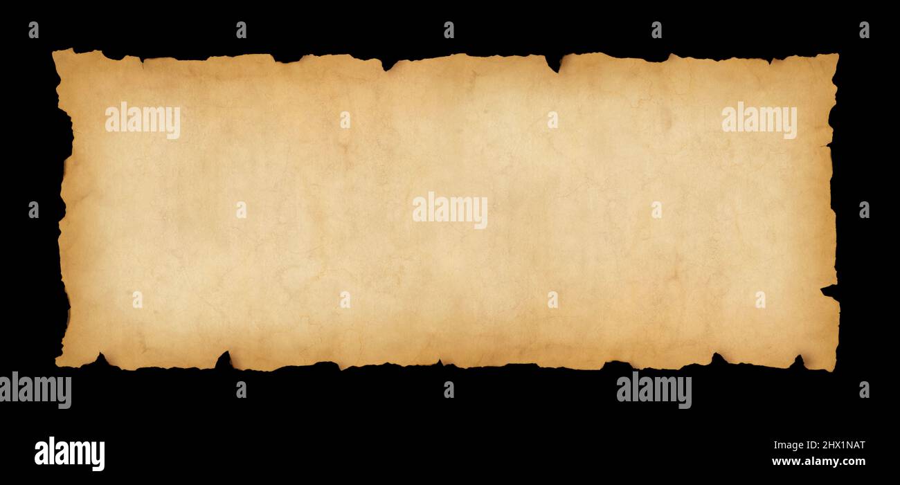 Old paper horizontal banner. Parchment scroll isolated on black ...