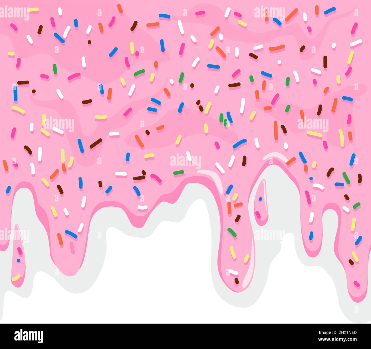 Colorful sprinkles on dripping pink cake background. Vector ...