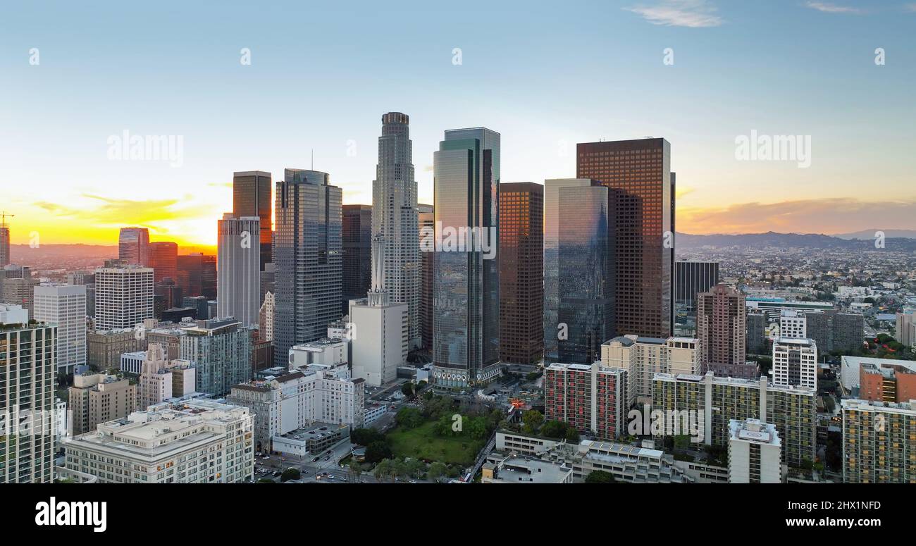 Los Angeles downtown panoramic city with skyscrapers. California theme ...