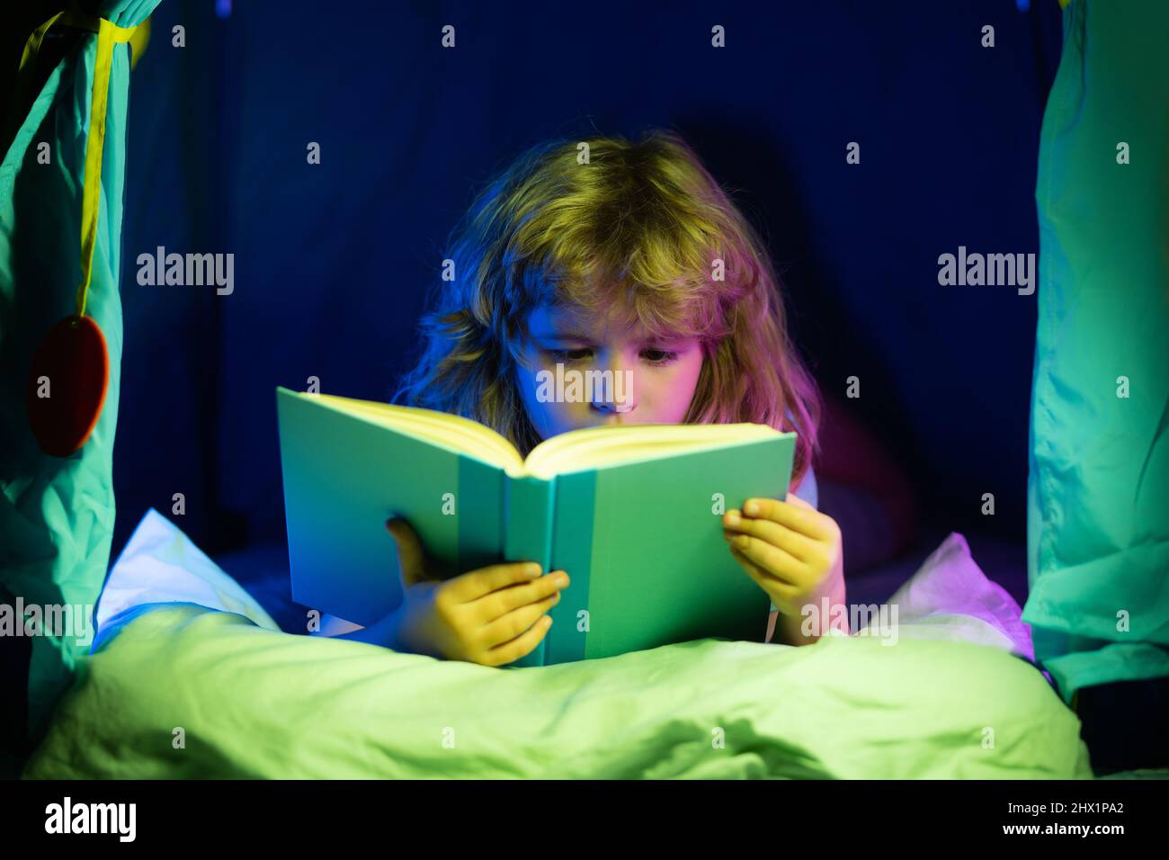 Kids reading books. Happy childhood, dreaming child read bedtime ...