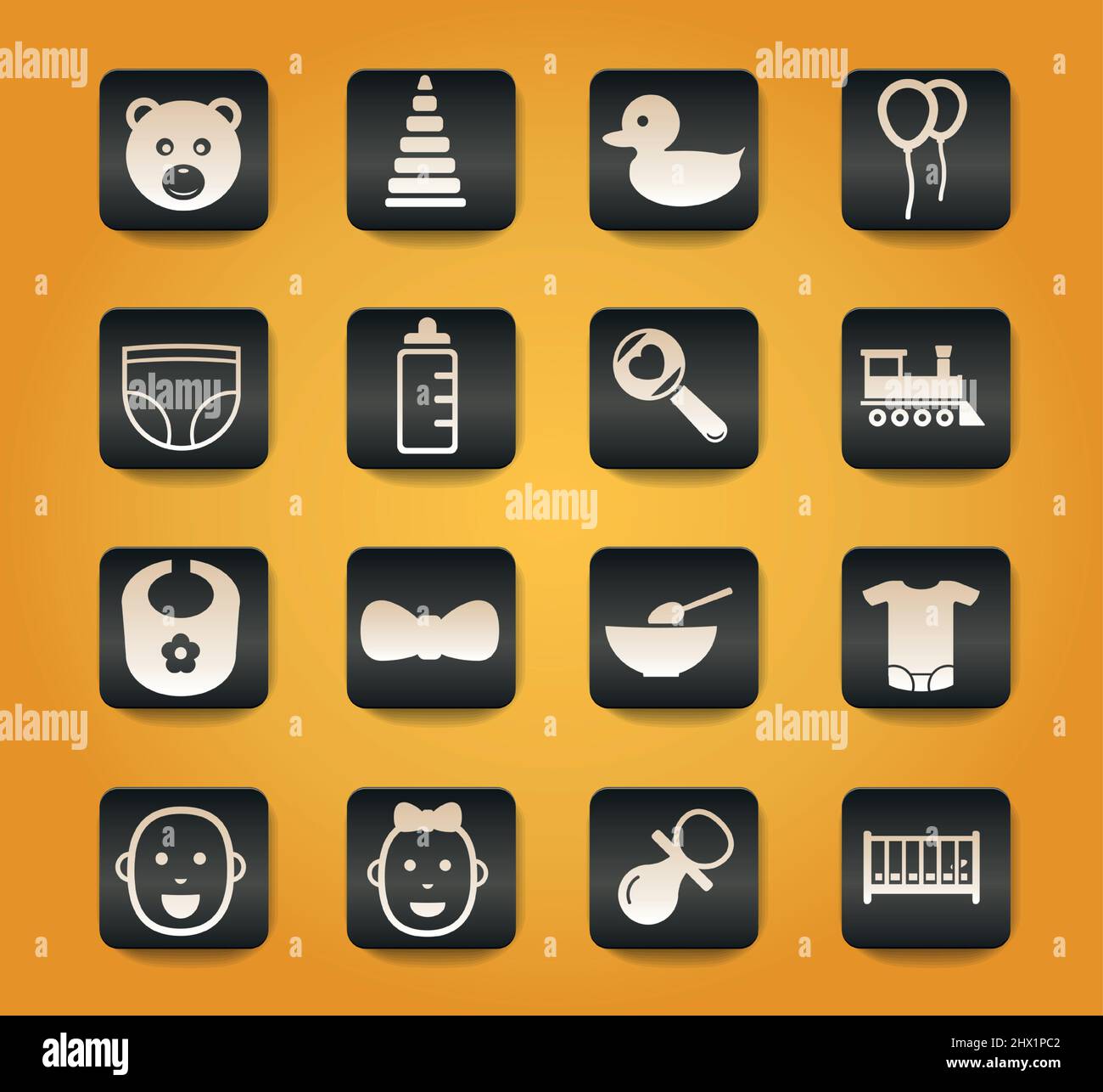 baby symbols on black buttons on yellow background Stock Vector Image ...