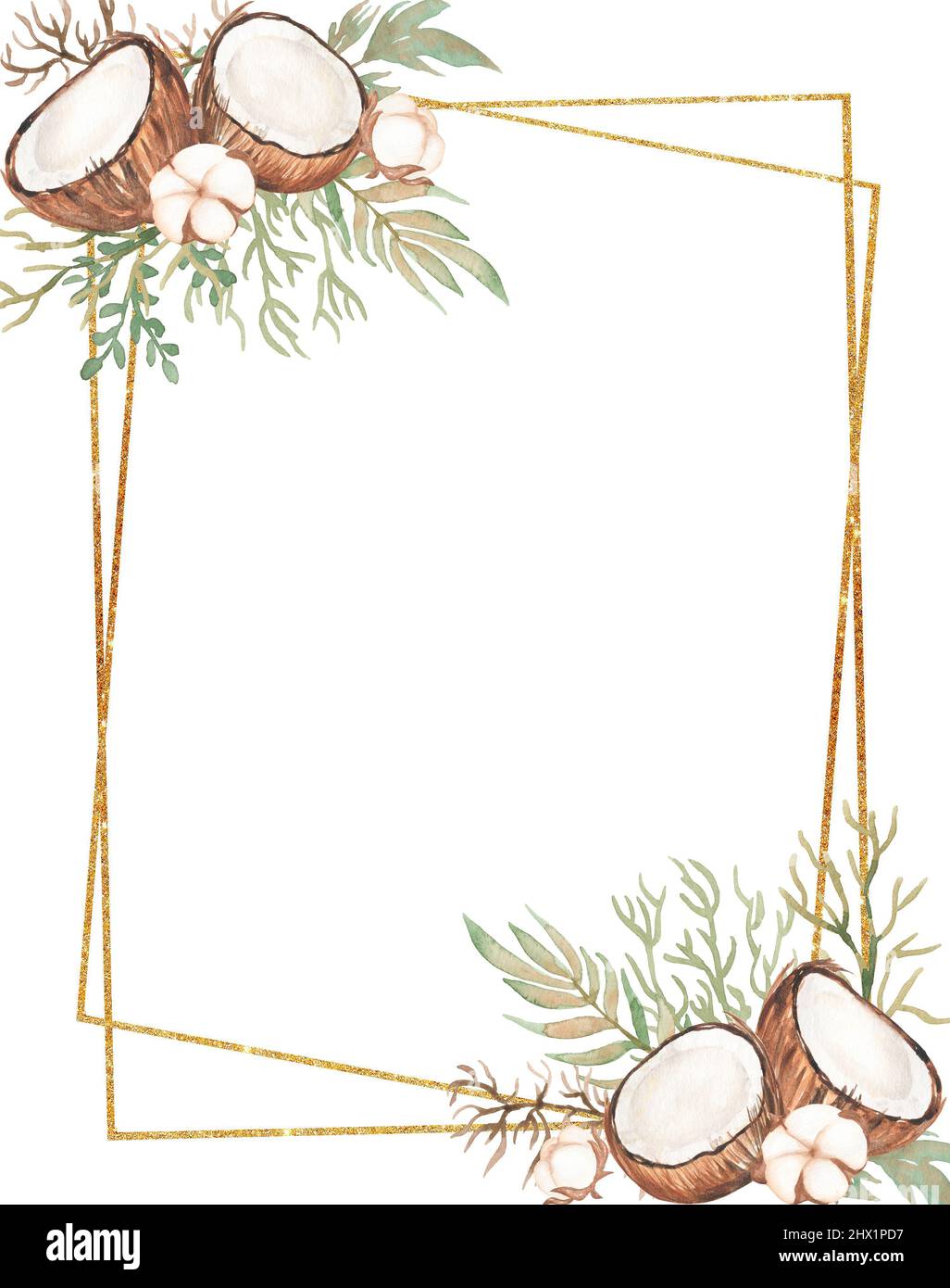 Watercolor Coconut Clipart, Greenery Wreath illustration, Cotton ...