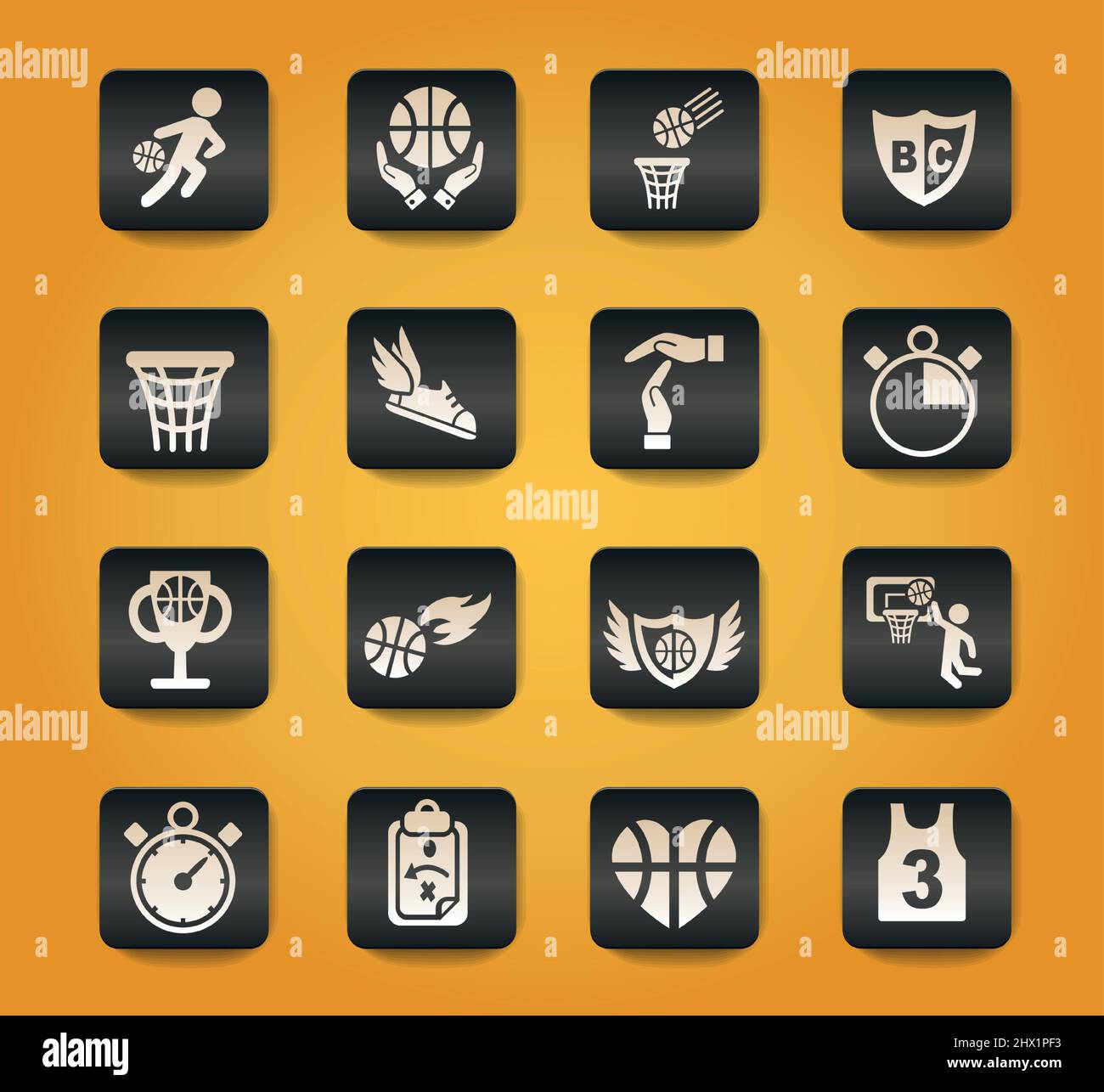 basketball symbols on black buttons on yellow background Stock Vector ...