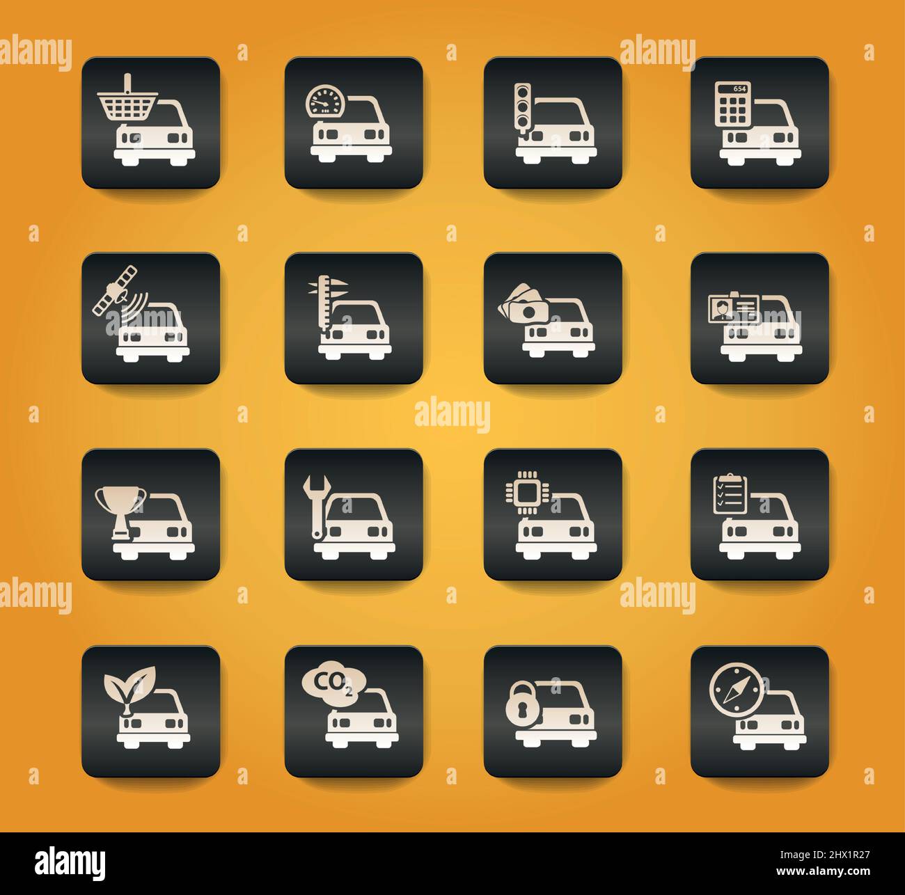 Car service symbols on black buttons on yellow background Stock Vector ...