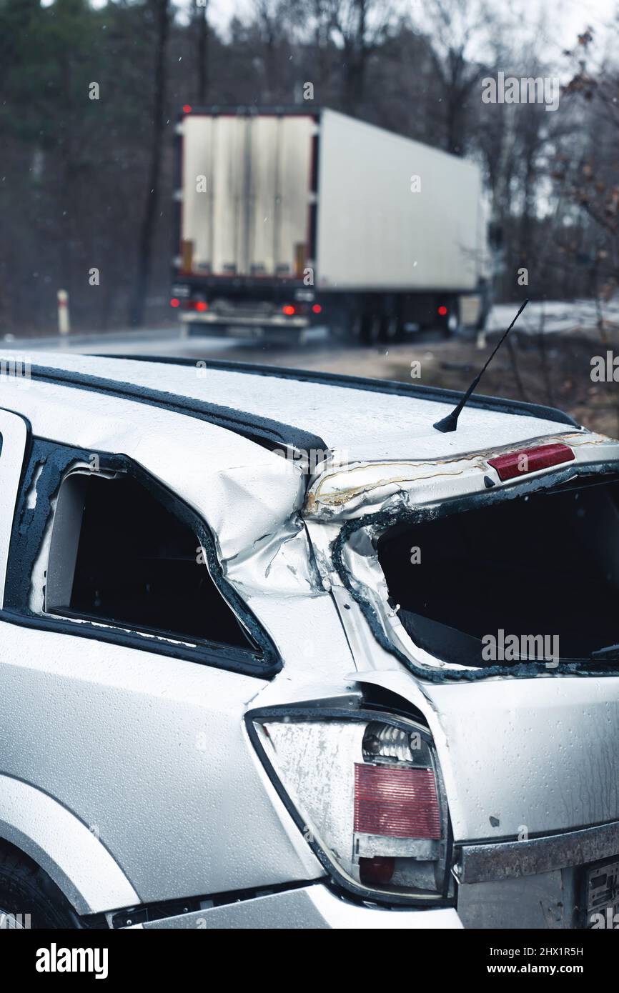 Smashed rear windshield of a mini hatchback car . High quality photo ...