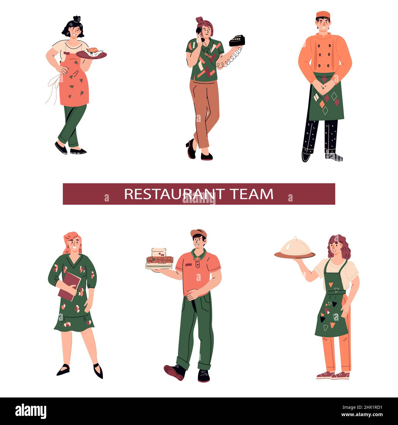 Restaurant, fast food or take away cafe staff characters set, cartoon ...