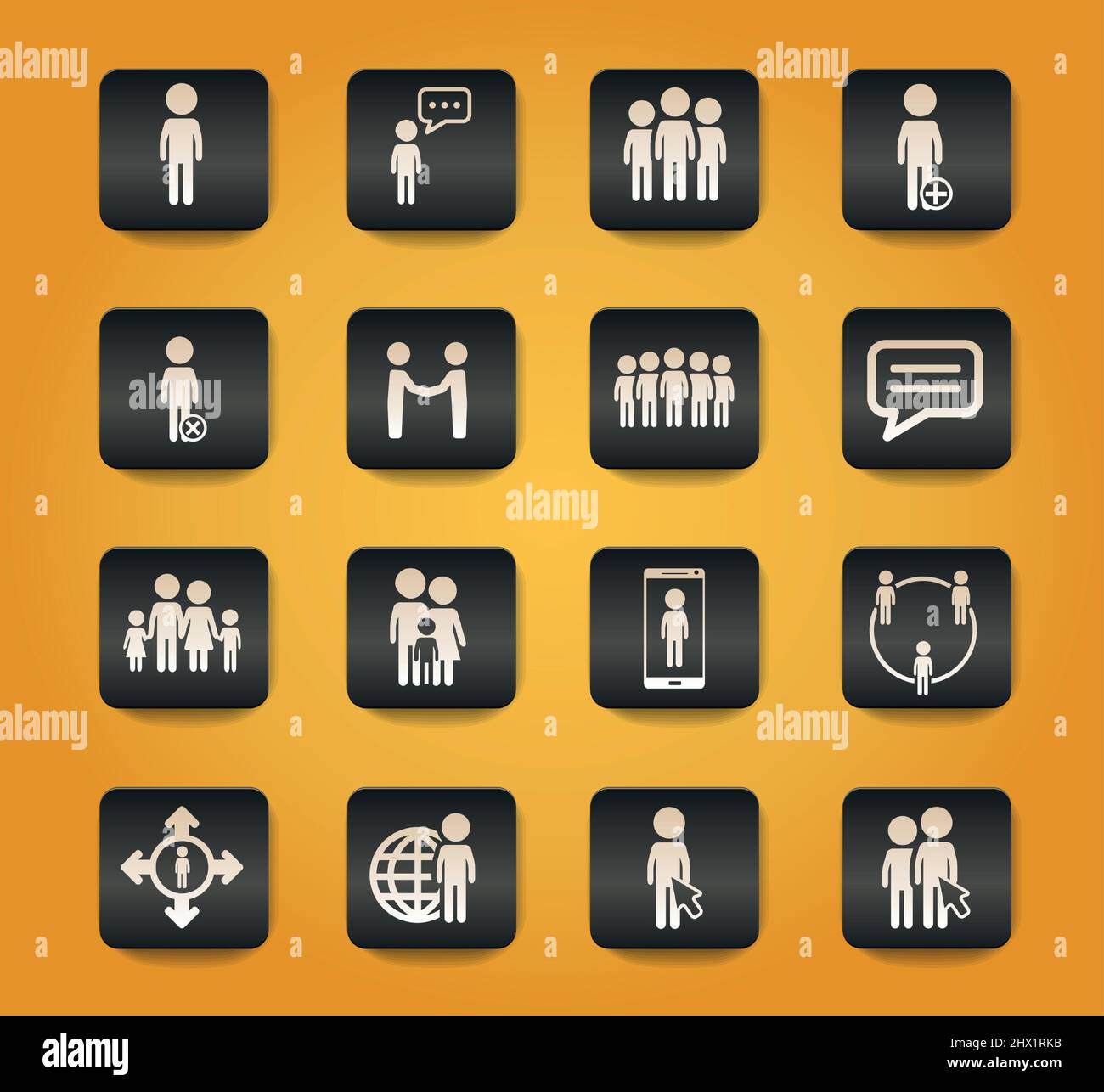 Community symbols on black buttons on yellow background Stock Vector ...