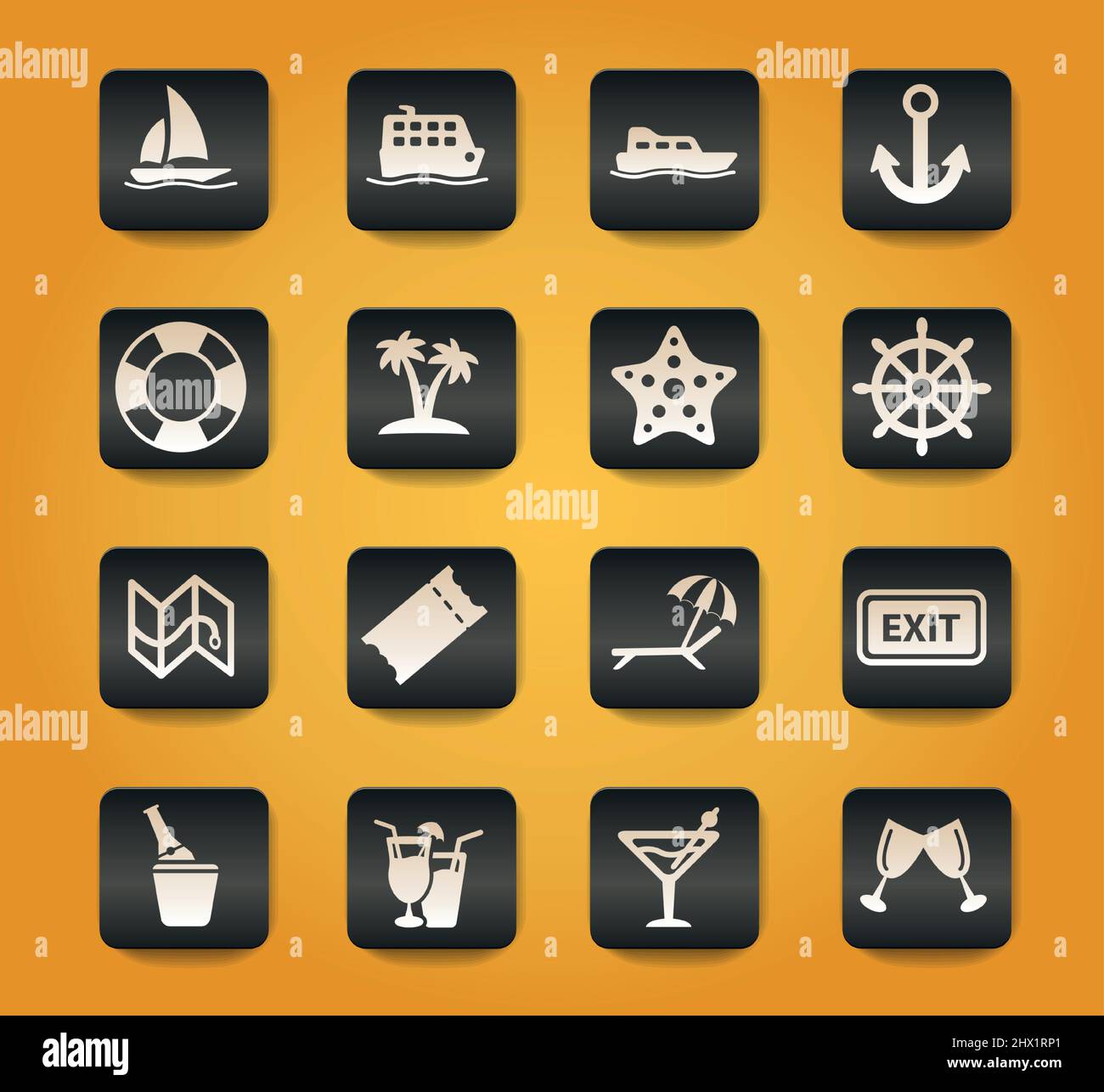 Cruise symbols on black buttons on yellow background Stock Vector Image ...