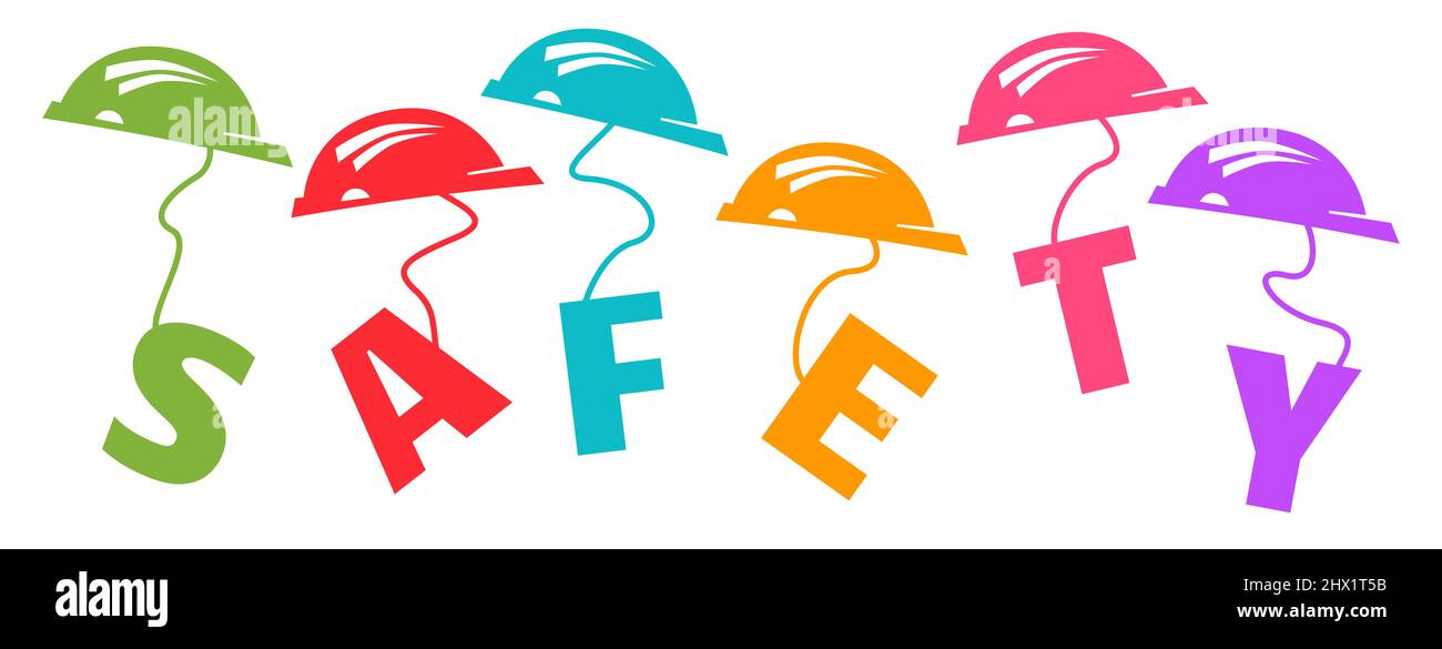 Safety Letters Hanging From Helmets Colorful Stock Photo - Alamy