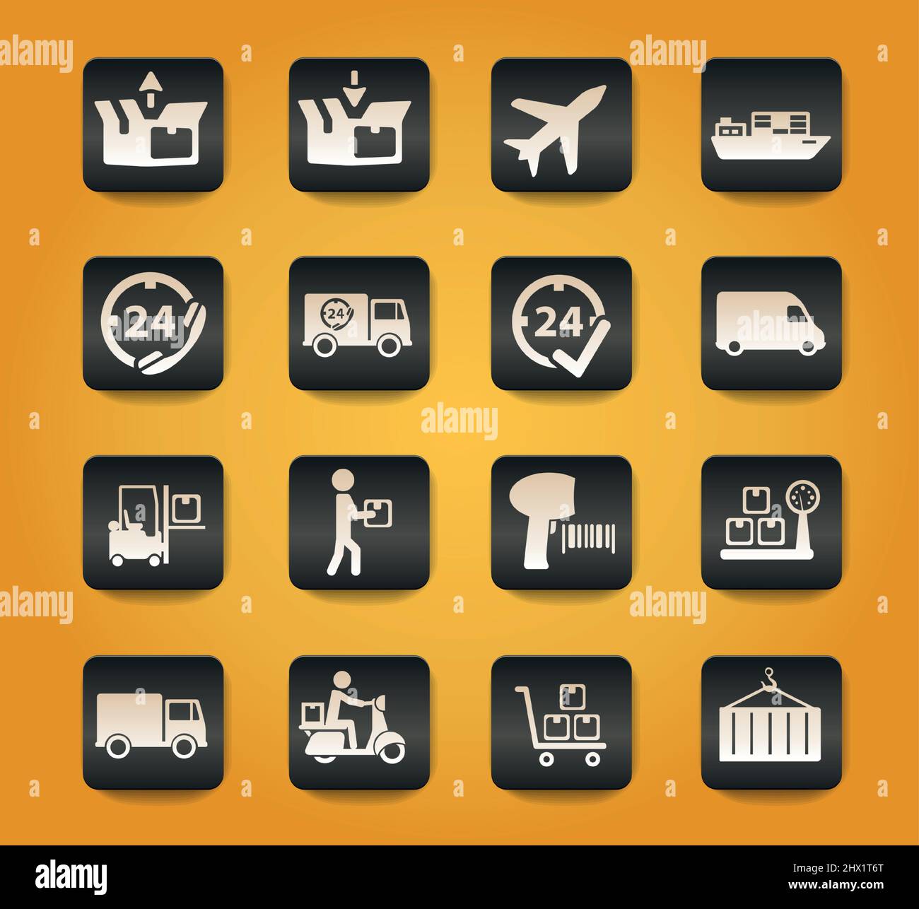 Delivery symbols on black buttons on yellow background Stock Vector ...