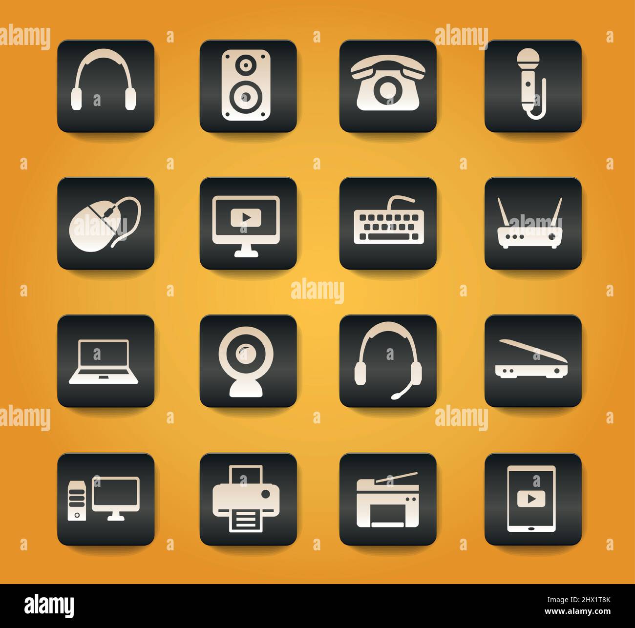 Devices symbols on black buttons on yellow background Stock Vector ...