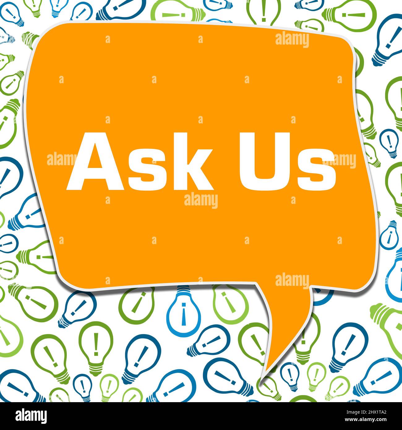 Ask Us Bulbs Green Blue Yellow Comment Symbol Square Stock Photo - Alamy