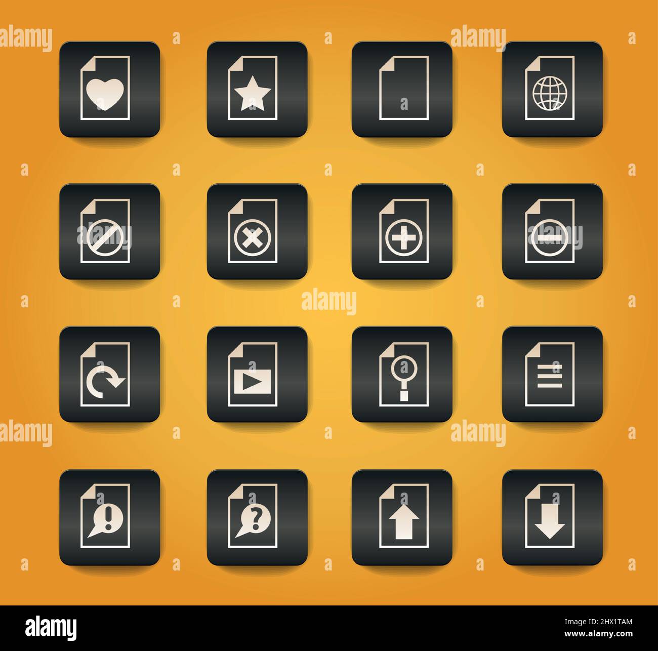 document symbols on black buttons on yellow background Stock Vector ...