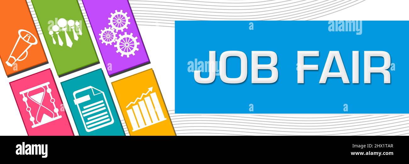 Job Fair Blue Colorful Business Symbols Left Boxes Stock Photo - Alamy
