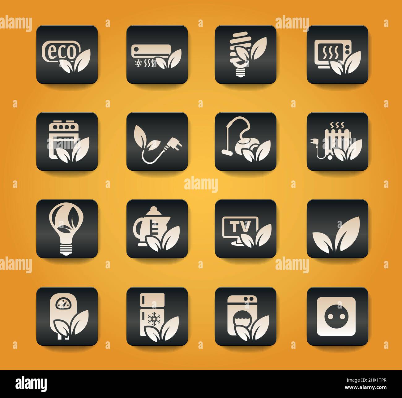 eco symbols on black buttons on yellow background Stock Vector Image ...