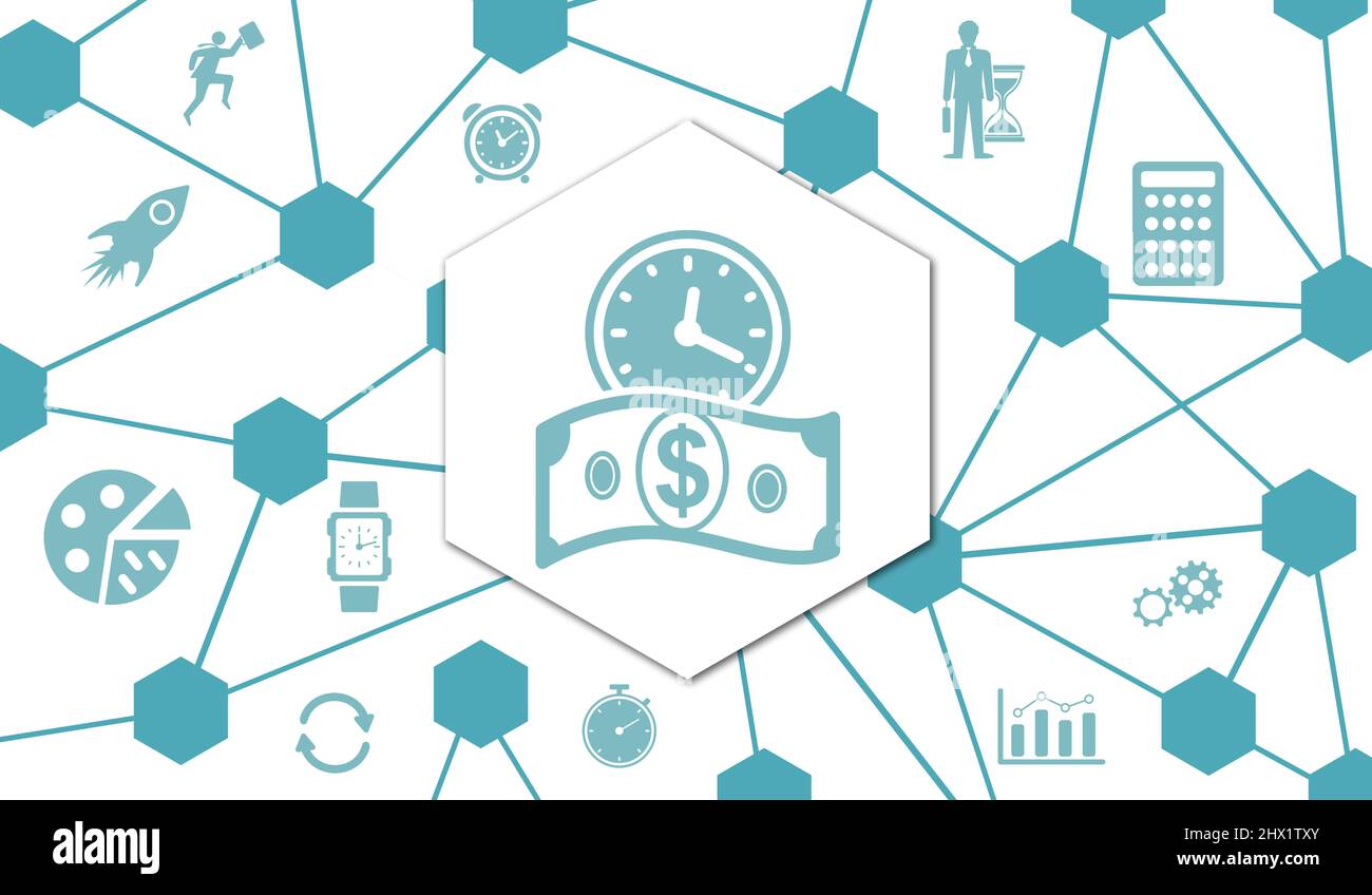 Concept of time is money with connected icons Stock Photo - Alamy