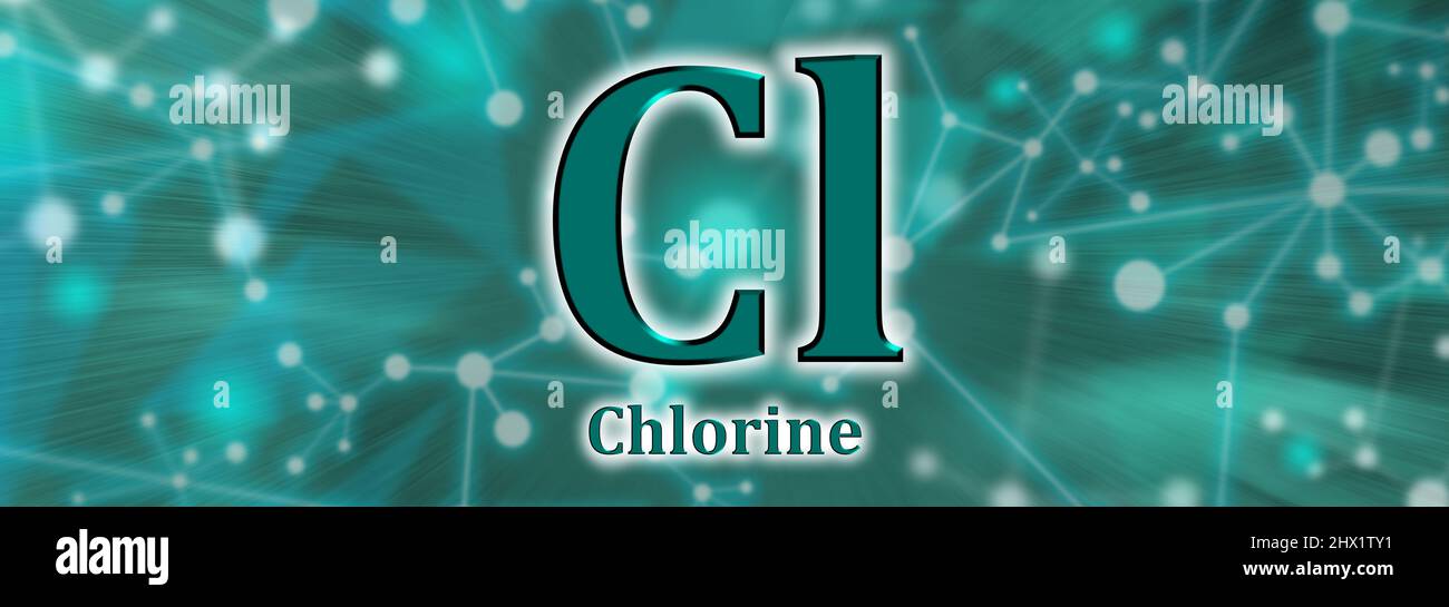 Cl symbol. Chlorine chemical element on green network background Stock ...