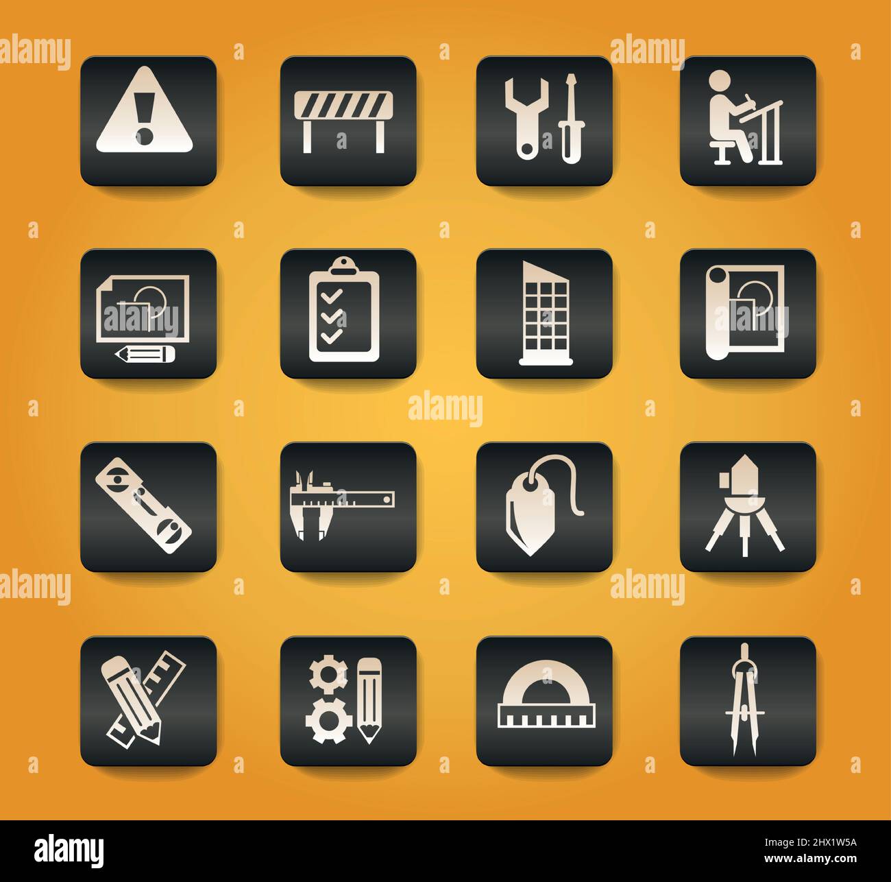 engineering symbols on black buttons on yellow background Stock Vector ...