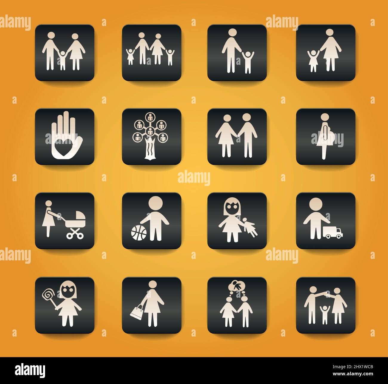 family symbols on black buttons on yellow background Stock Vector Image ...