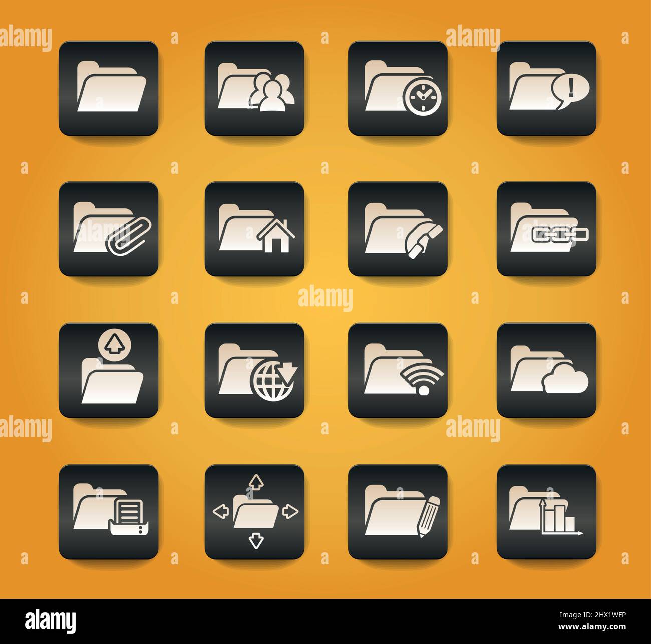 folder symbols on black buttons on yellow background Stock Vector Image ...