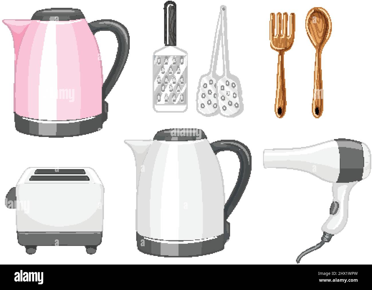 Set of kitchen objects in cartoon style illustration Stock Vector Image ...