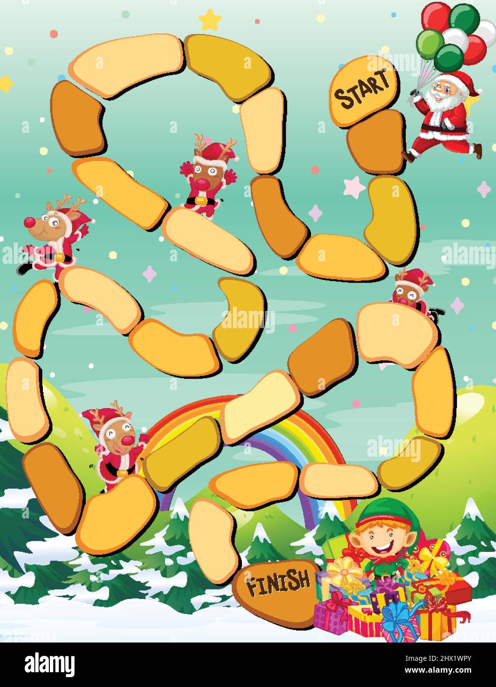 Snake and ladders game template with Christmas theme illustration Stock ...