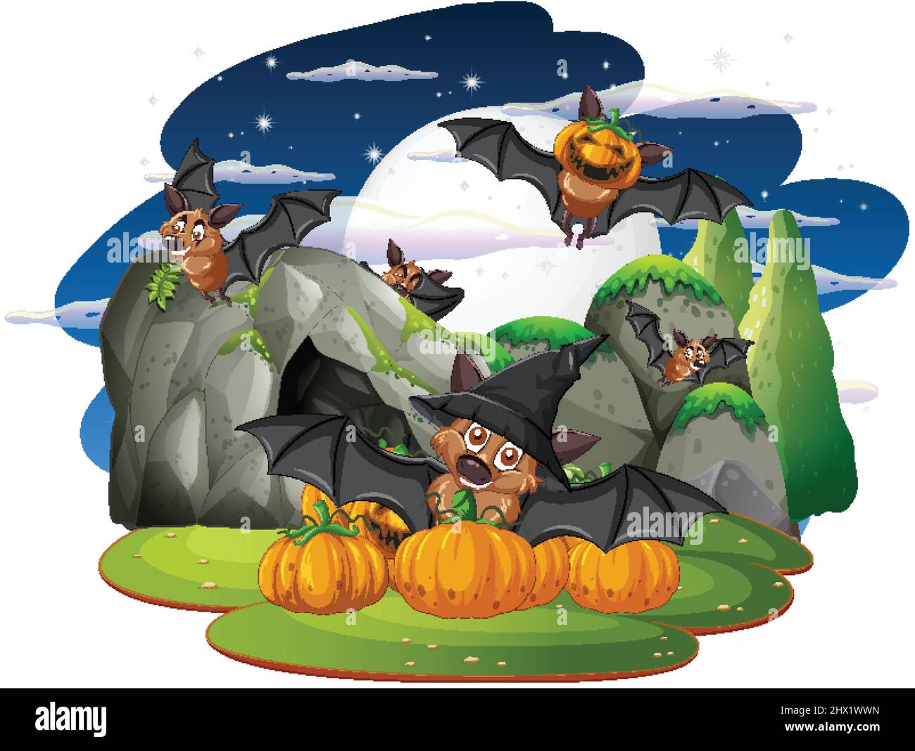 Group of bats in the forest at night illustration Stock Vector Image ...