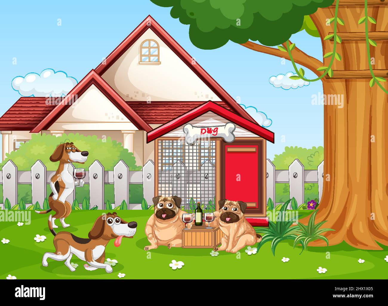 Many dogs playing in the park illustration Stock Vector Image & Art - Alamy