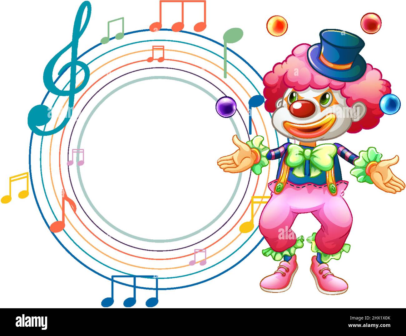 Cute clown with blank music note template illustration Stock Vector ...