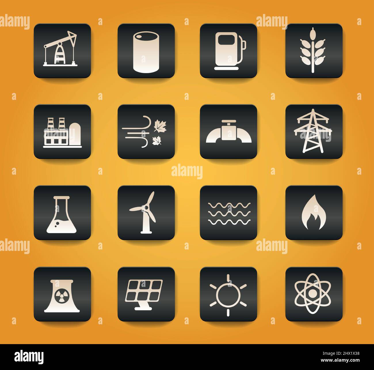 power generation symbols on black buttons on yellow background Stock ...