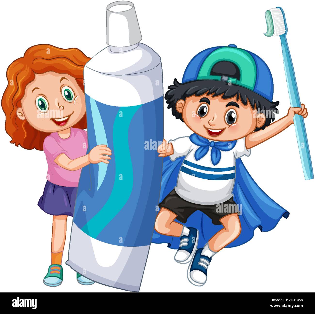Children holding toothpaste and toothbrush on white background ...