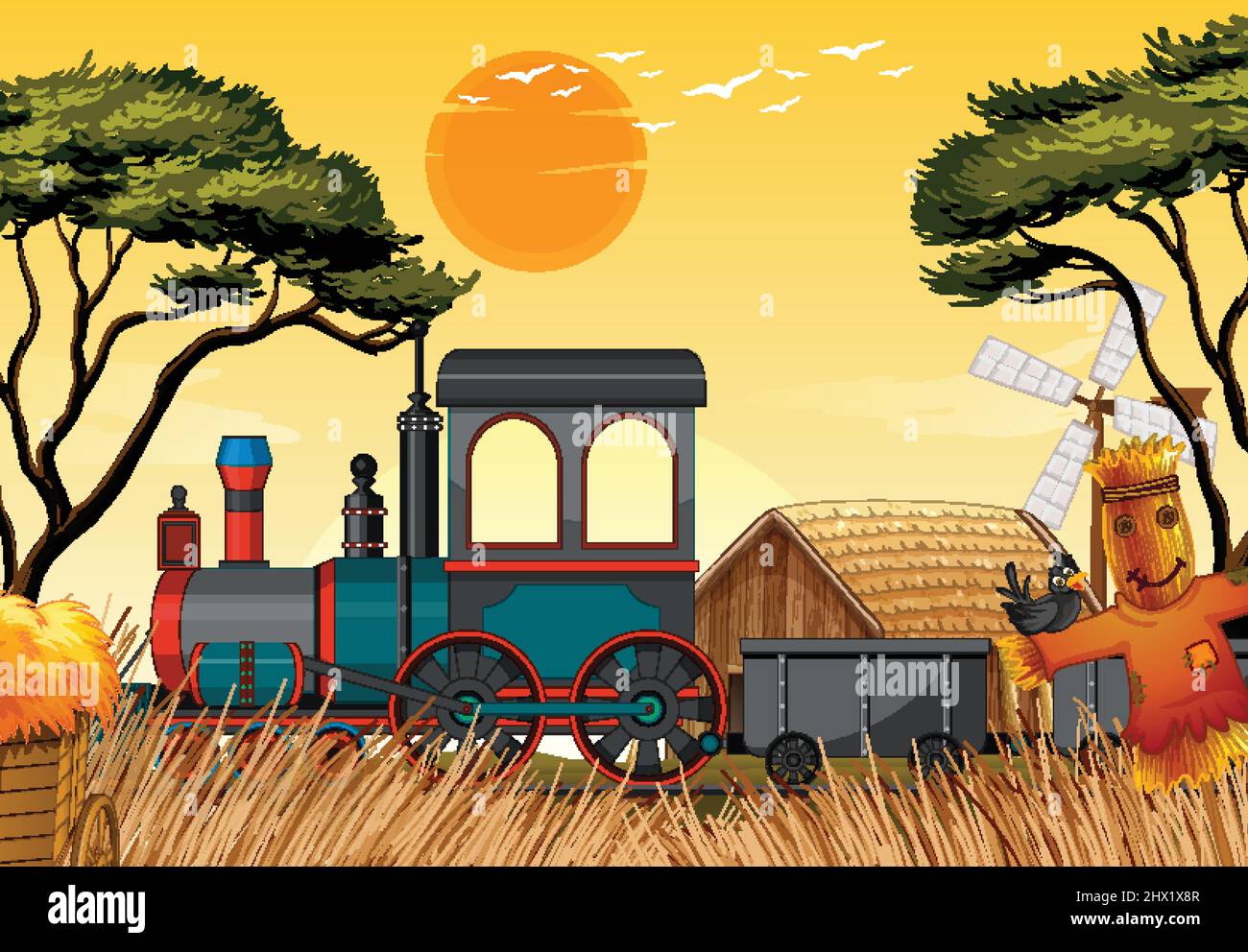 Train with natural scene farm scene illustration Stock Vector Image ...
