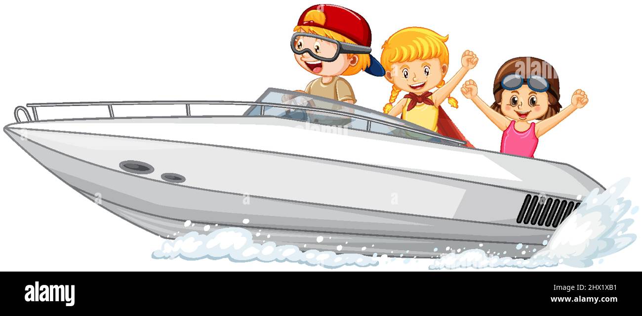 Young boy driving boat with his friends illustration Stock Vector Image ...