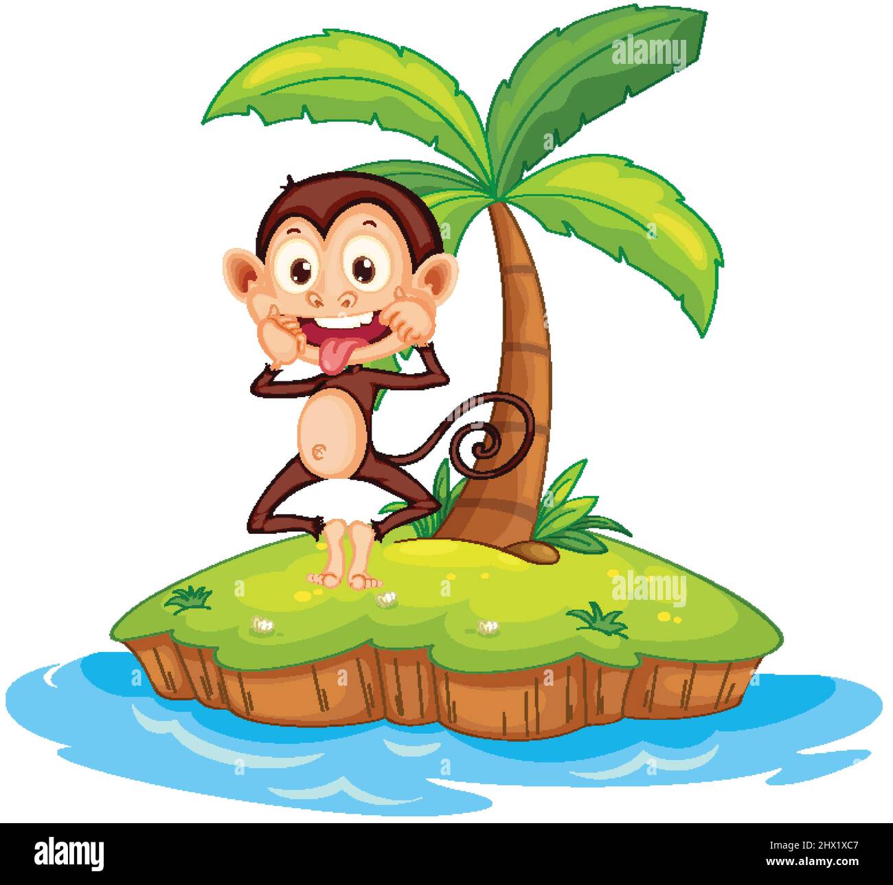 Naughty monkey cartoon character on isolated island illustration Stock ...