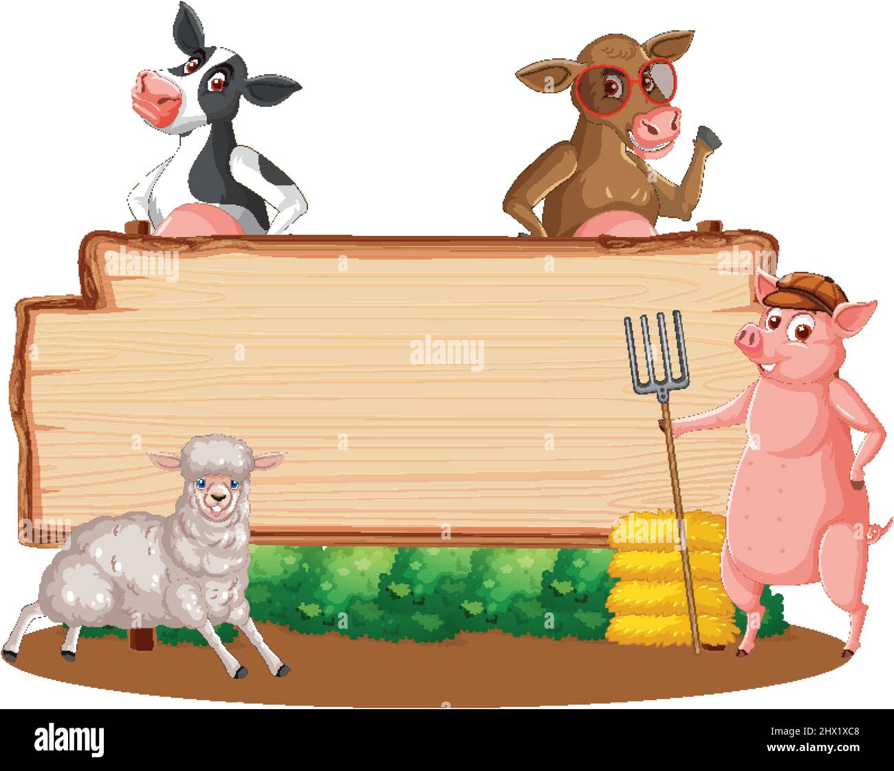 Blank wooden signboard with farm animals illustration Stock Vector ...