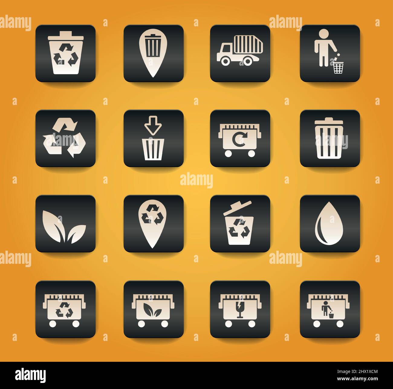 garbage symbols on black buttons on yellow background Stock Vector ...