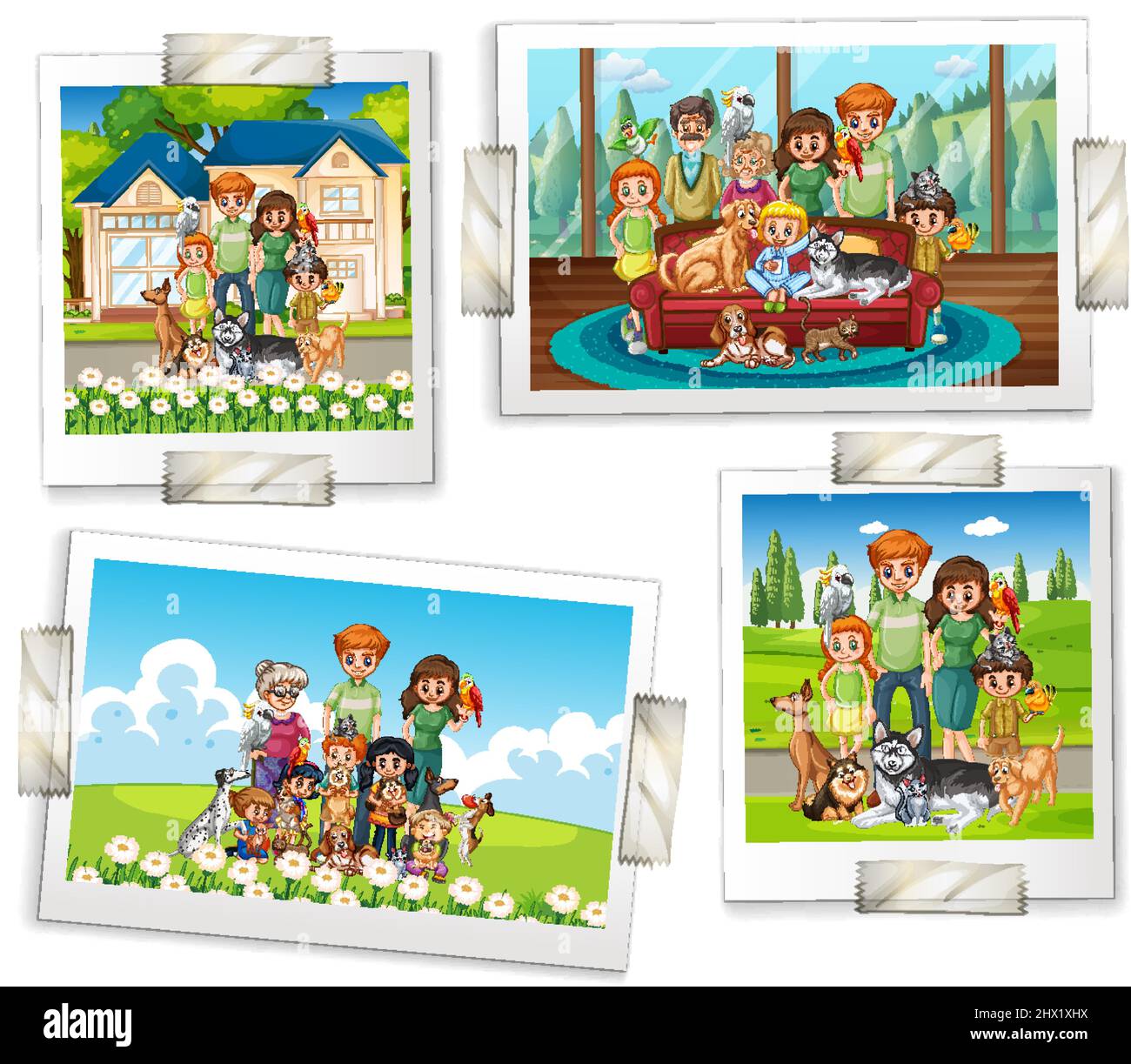 Set of family photos in cartoon style illustration Stock Vector Image ...