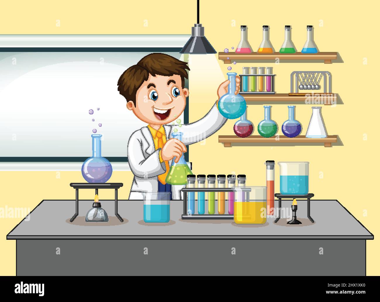 Scientist man in laboratory room background illustration Stock Vector ...