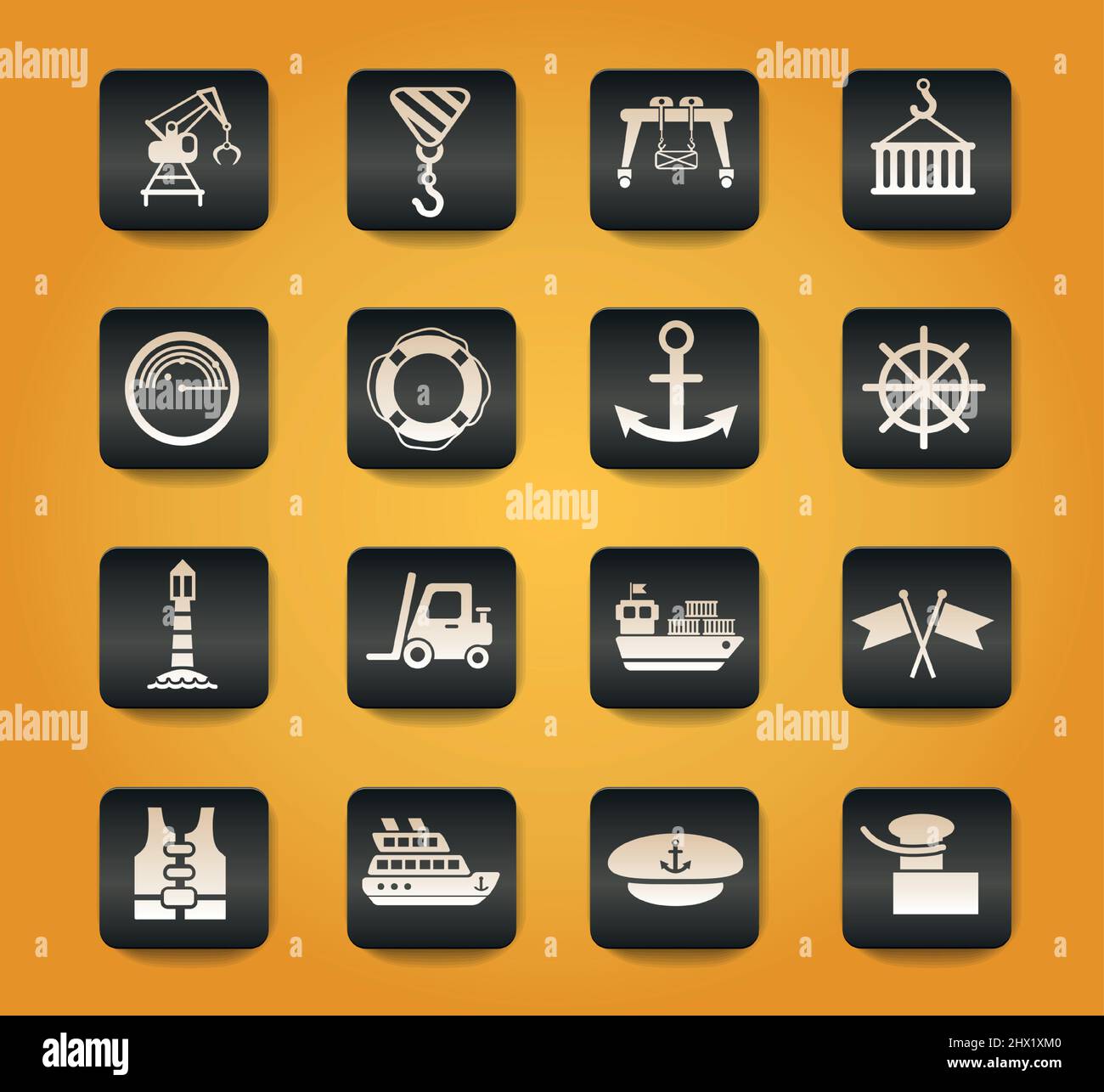 harbor symbols on black buttons on yellow background Stock Vector Image ...
