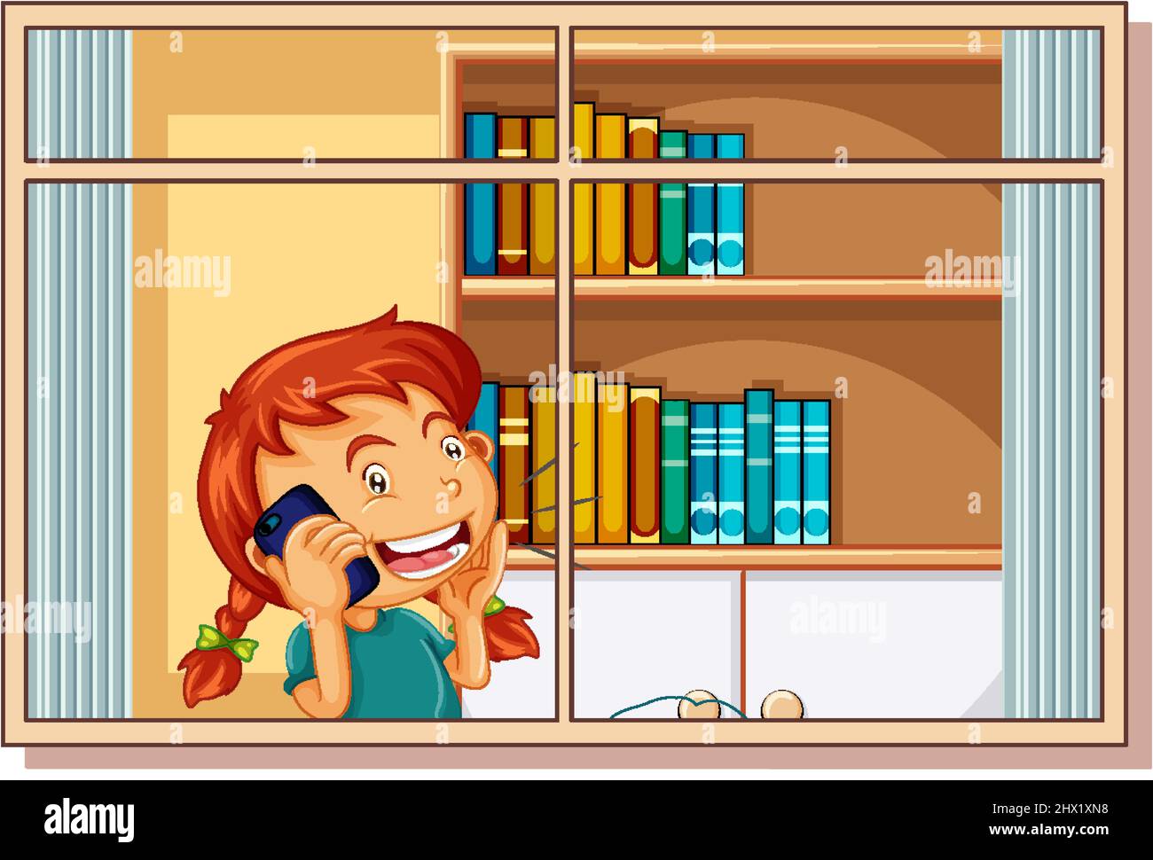 View through the window of a girl cartoon character illustration Stock ...