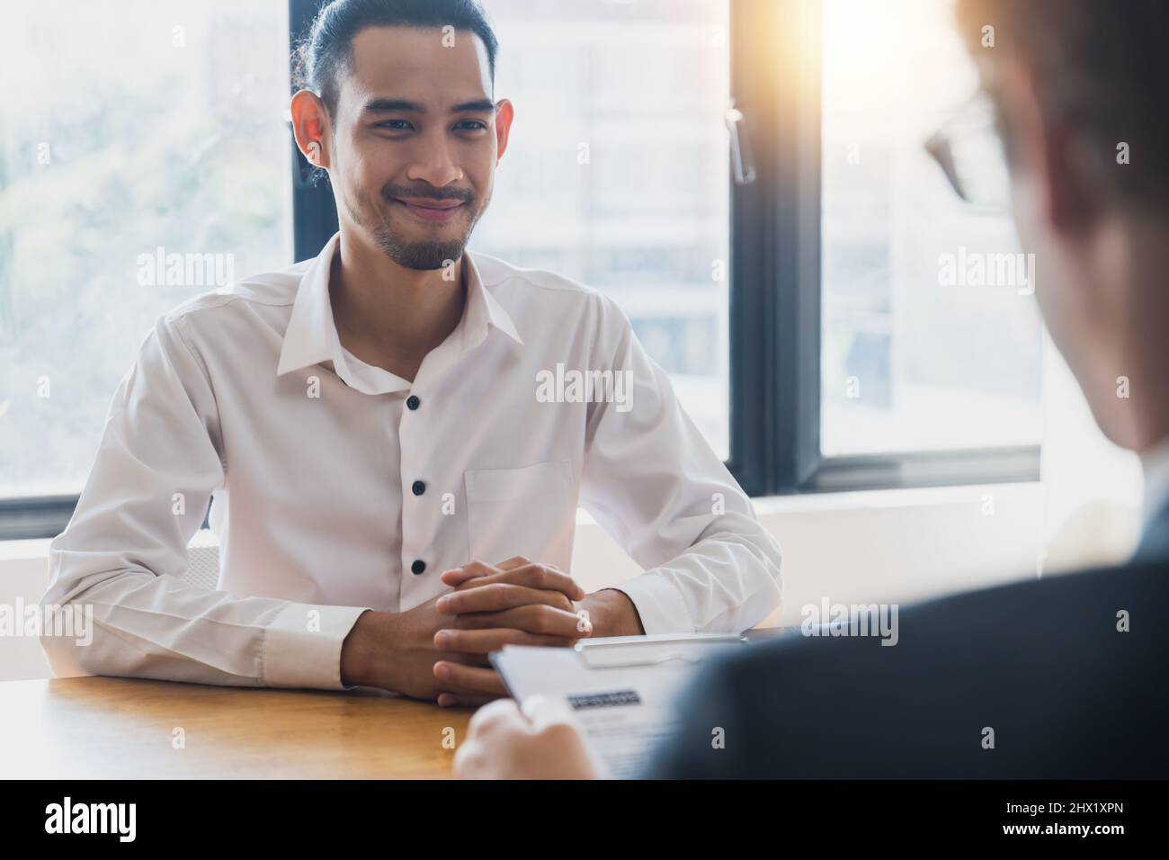 candidate apply for job with manager and interview at meeting room in ...