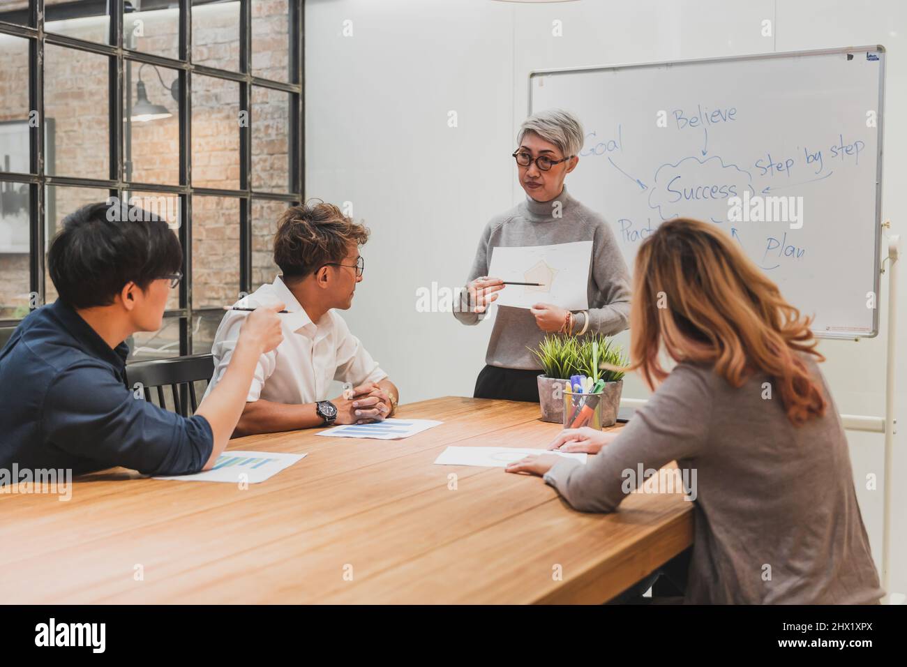 discus and brainstorming team working with colleague planning and ...