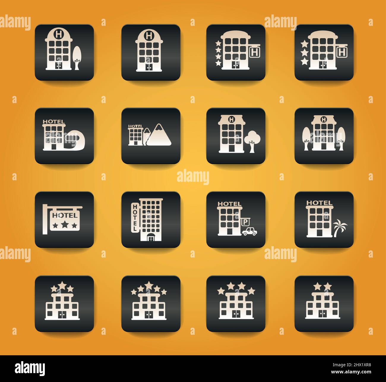 hotel symbols on black buttons on yellow background Stock Vector Image ...