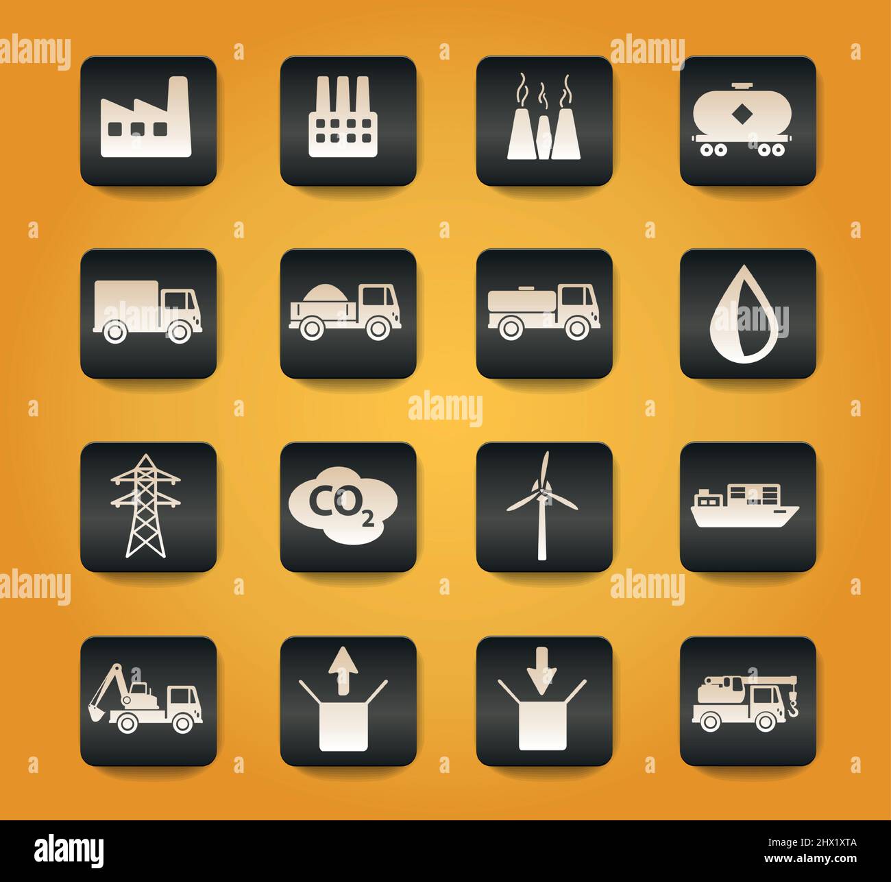 Industrial symbols on black buttons on yellow background Stock Vector ...